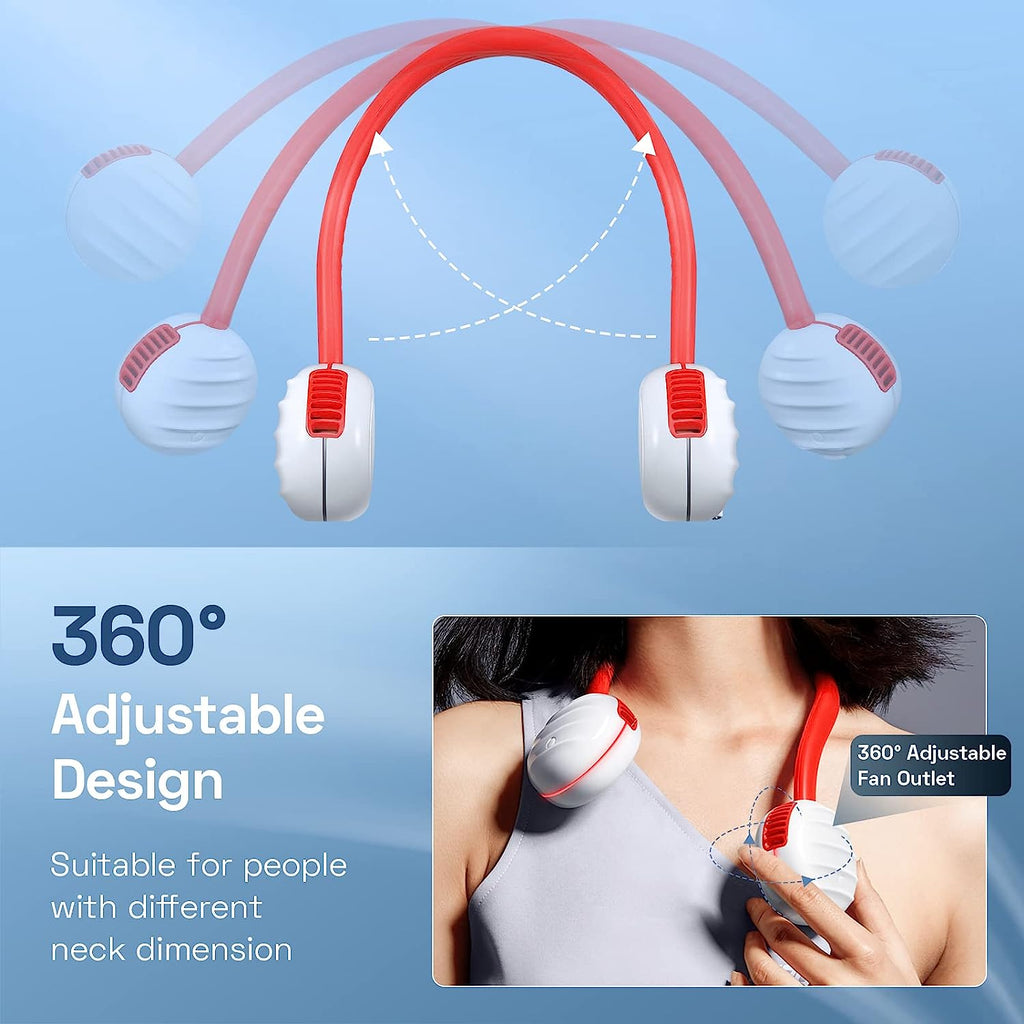 Portable LED Neck Fan with 3 Wind Speeds, 4 Lights Modes, Hands Free R ...